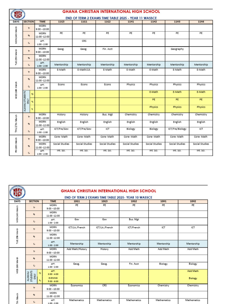 Eot Timetable (Term2 2025) | PDF | Natural Sciences | Inquiry