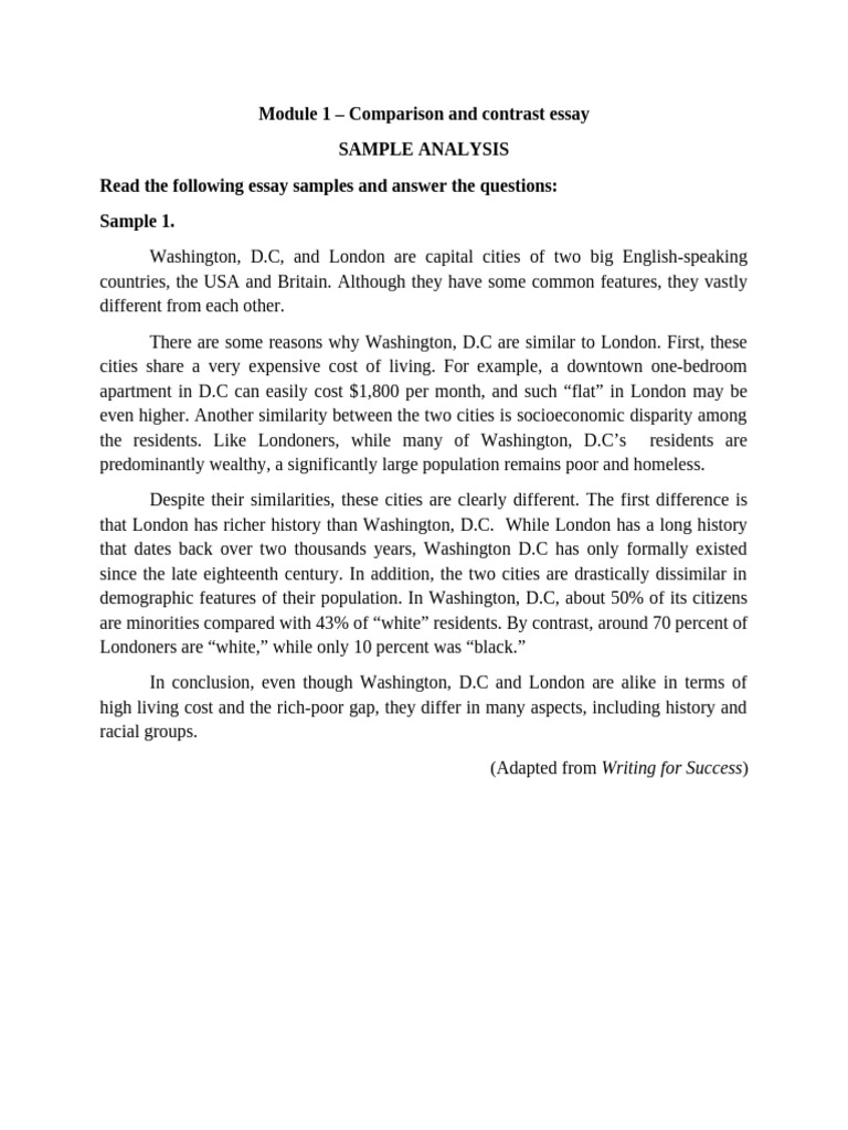 Module 1 - Comparison and Contrast Essay | PDF | Cost Of Living | Essays