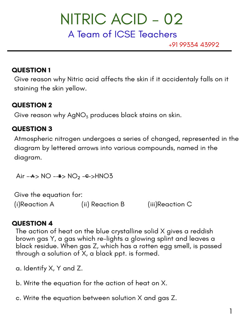 Nitric Acid: Reactions and Effects Explained | PDF