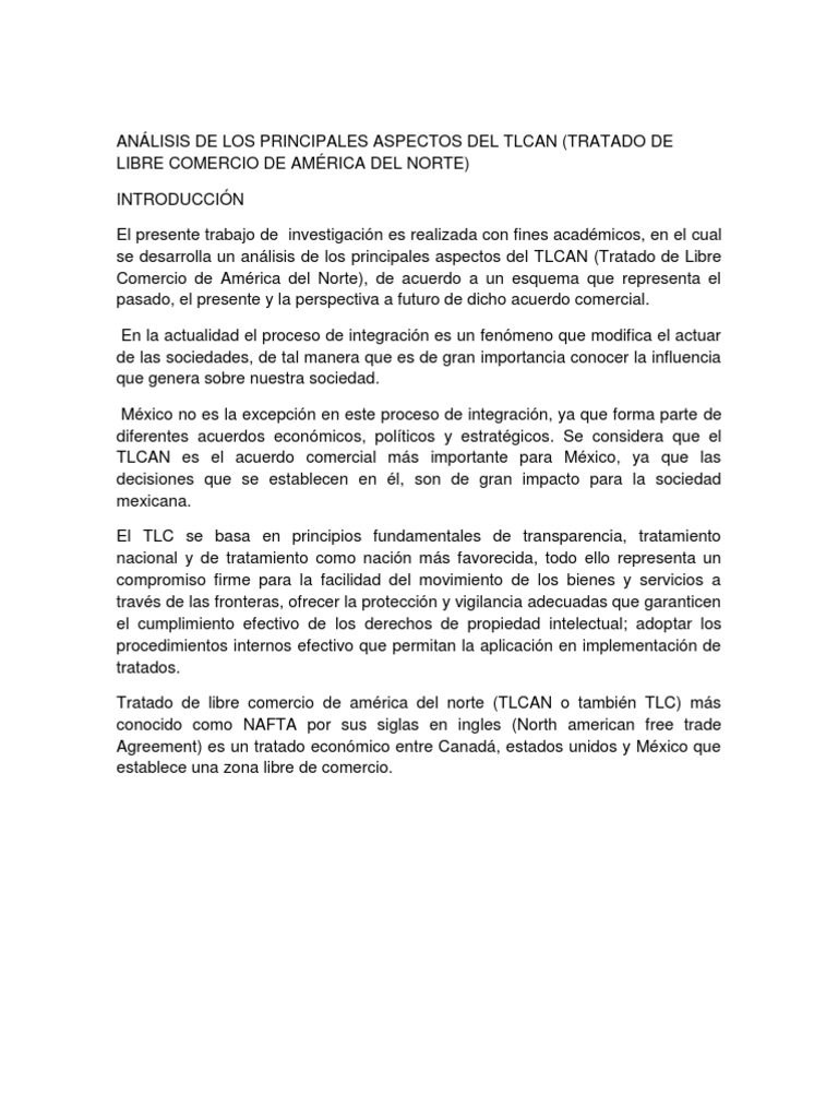 Análisis de Los Principales Aspectos Del Tlcan | PDF | Tratado de Libre ...