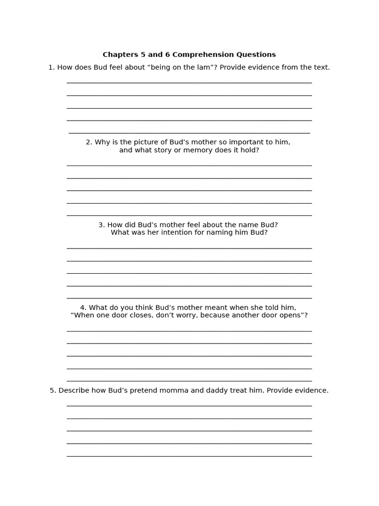 Bud, Not Buddy Chapters 5 and 6 Comprehension Questions | PDF | Chess ...