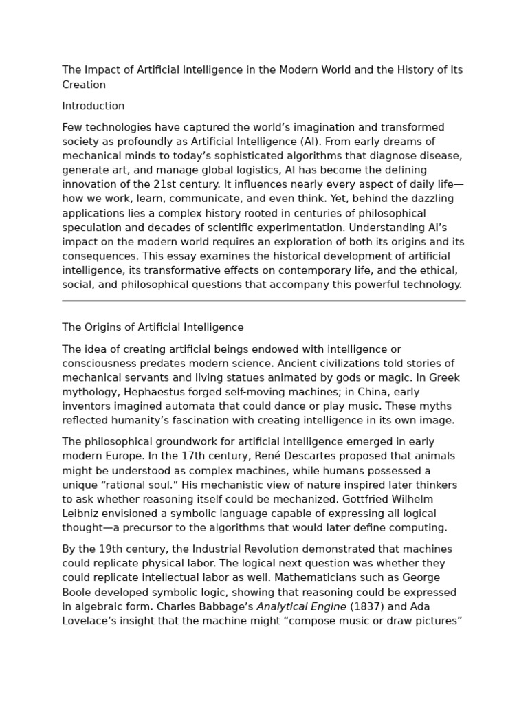 The Impact of Artificial Intelligence in The Modern World and The ...