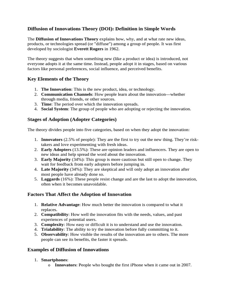 Diffusion of Innovations Theory | PDF | Innovation | Behavioural Sciences