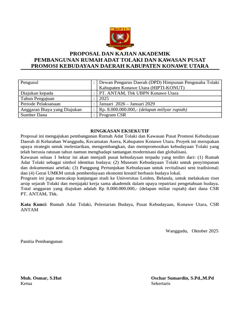 Proposal Dan Naskah Akademik Rumah Adat Tolaki | PDF