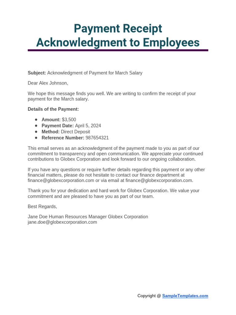 Payment Receipt Acknowledgment to Employees | PDF