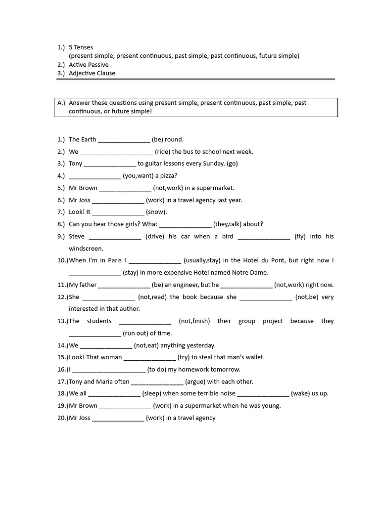 English Grammar: Tenses, Active/Passive, Clauses | PDF