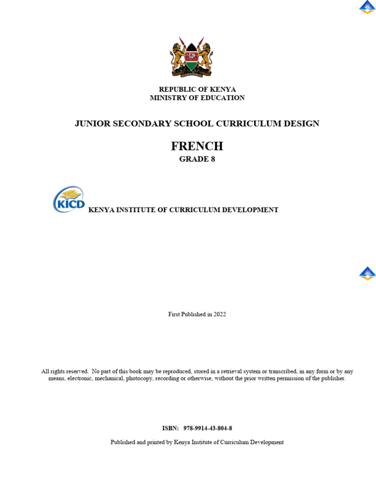 Grade 8 French Curriculum Guide Kenya | PDF | Curriculum | Learning