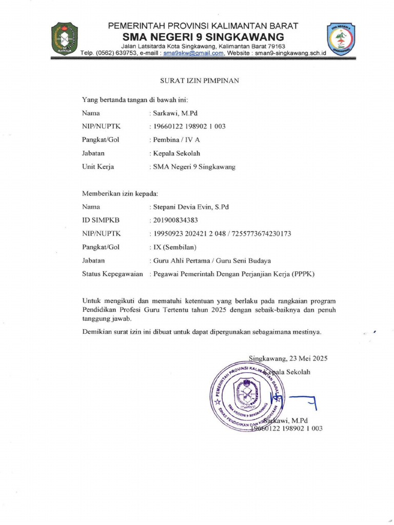 Surat Ijin Pimpinan | PDF