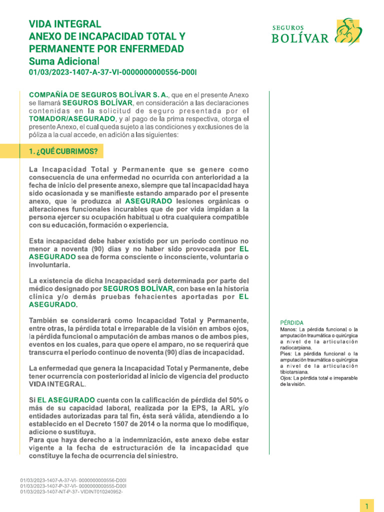 Vida Integral ITP Por Enfermedad 556 | PDF