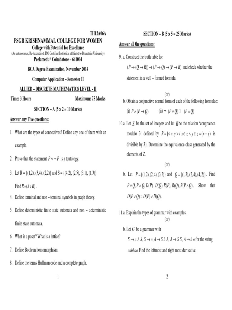(Discrete Mathematics) TH12A06A 2014 | PDF | Automata Theory | Abstract Algebra