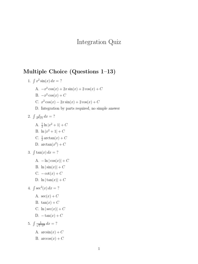 Integration Quiz | PDF | Chess Openings | Special Functions