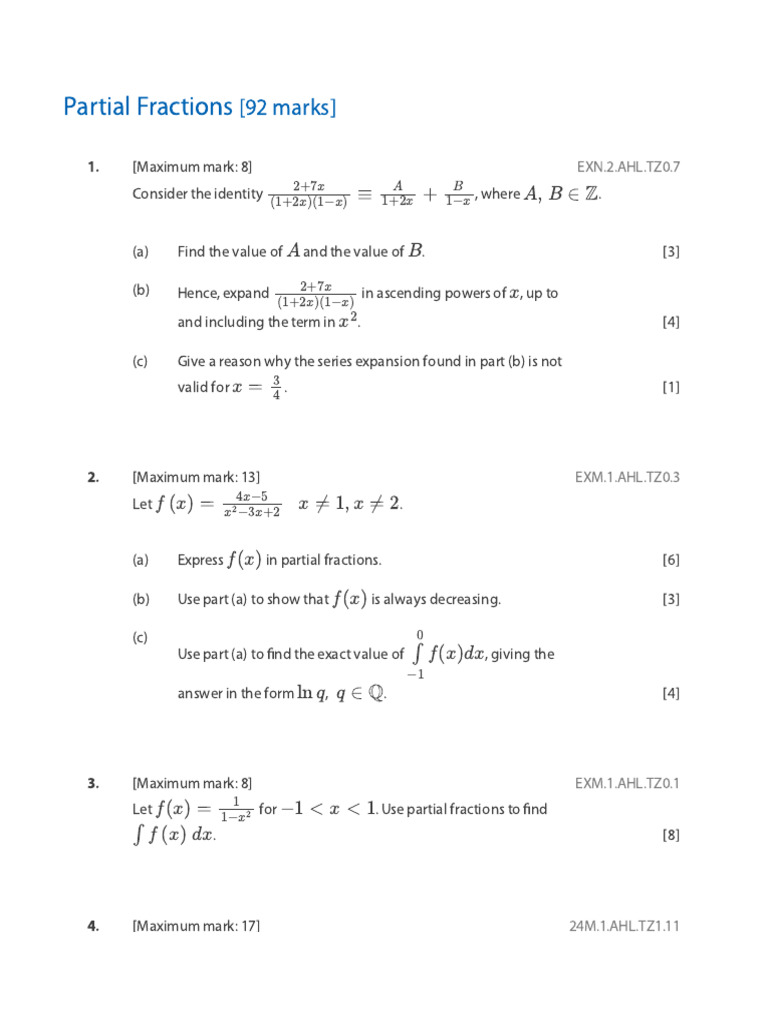 Partial Fractions & Integration | PDF | Mathematics | Arithmetic