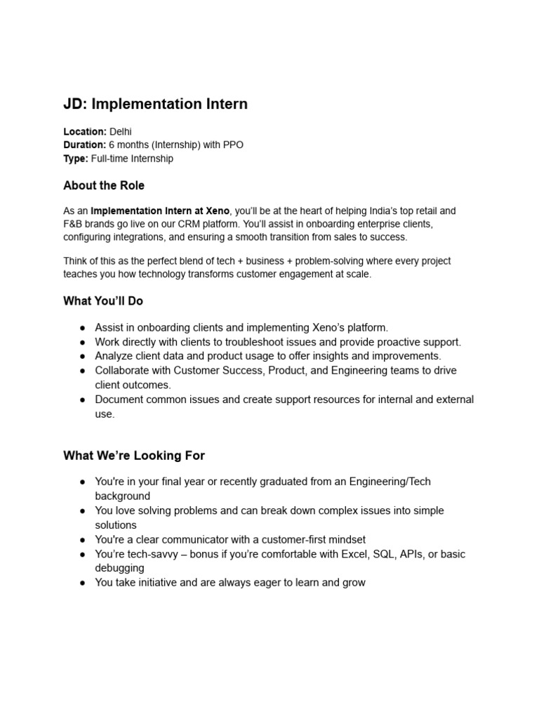 JD - Implementation Intern | PDF