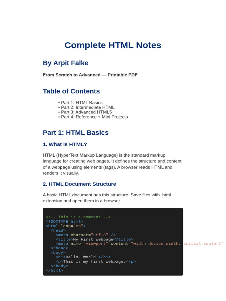 Complete HTML Notes by Arpit Falke Full Colored | PDF