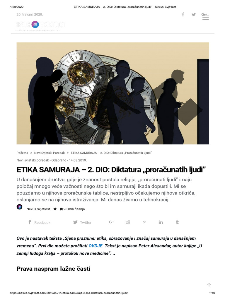 ETIKA SAMURAJA - 2. DIO - Diktatura Proračunatih Ljudi" - Nexus-Svjetlost | PDF