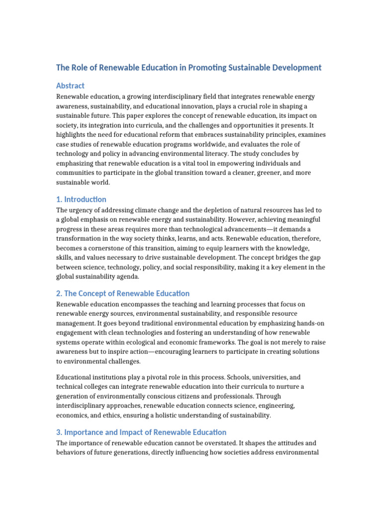 Renewable Energy Research Paper | PDF | Sustainability | Sustainable ...