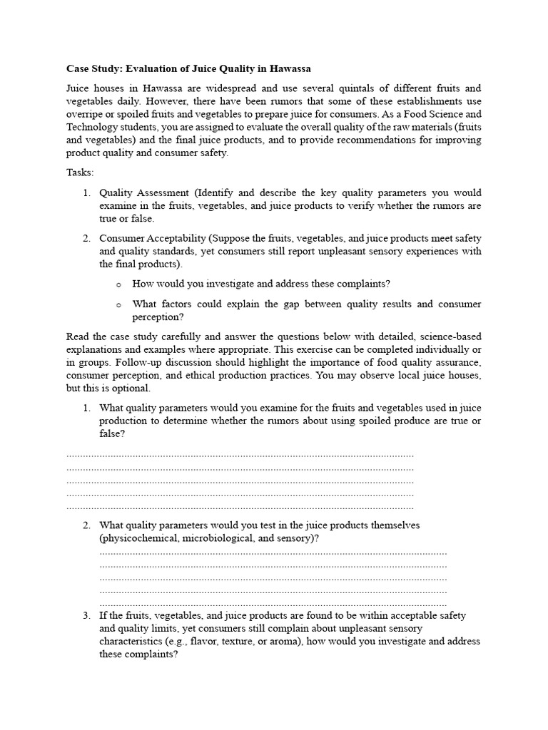 Case Study Food Processing and PReservation | PDF | Juice | Diet ...
