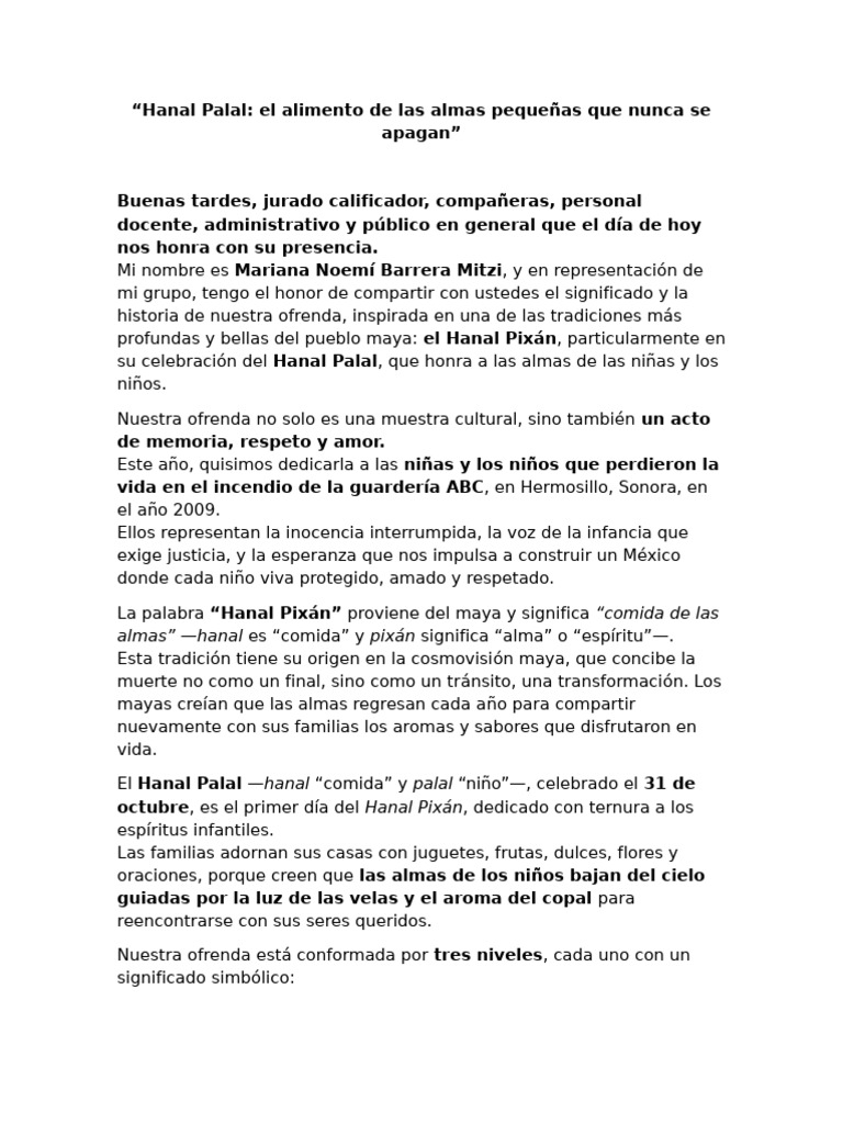 Hanal Palal: Ofrenda a las almas infantiles | PDF