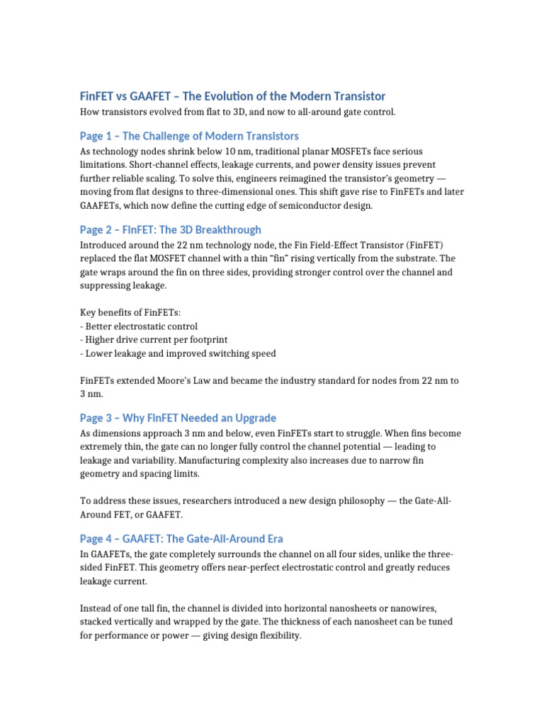 FinFET vs GAAFET Evolution | PDF | Electrical Engineering | Solid State Engineering