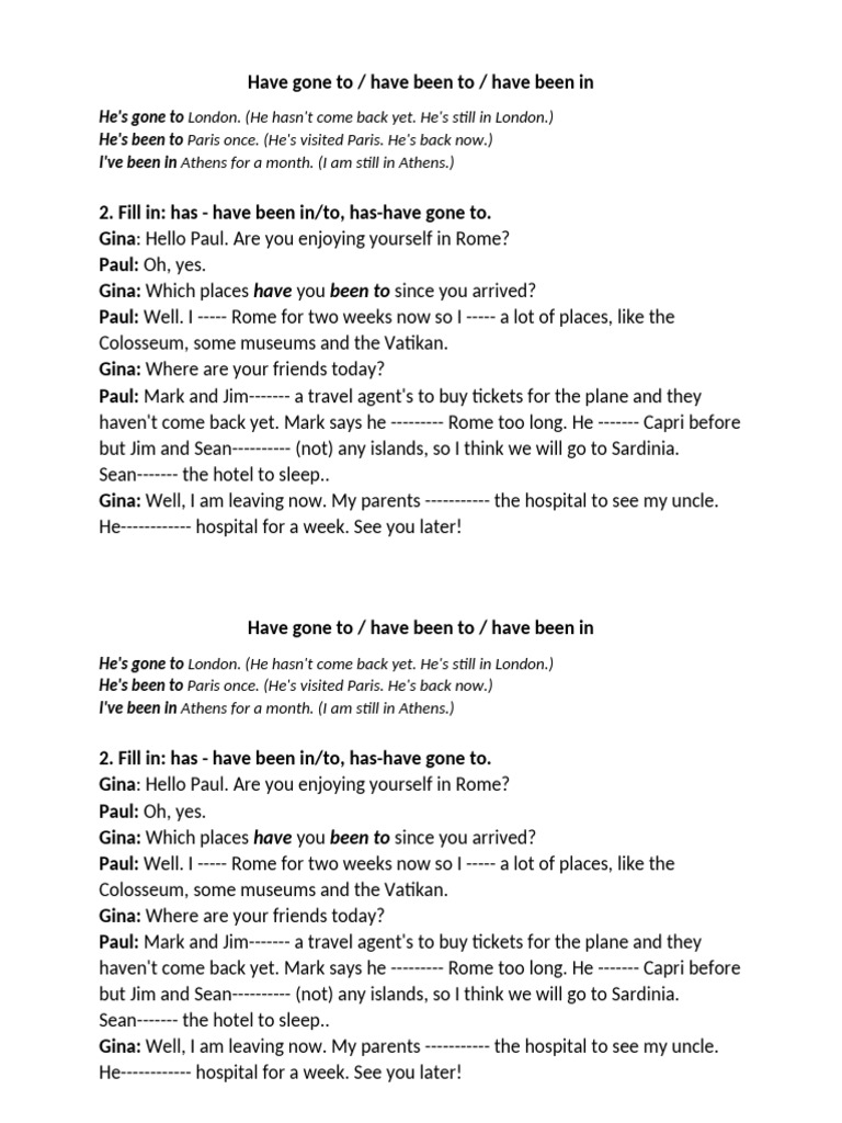Understanding "Have Gone To" vs "Have Been To" | PDF