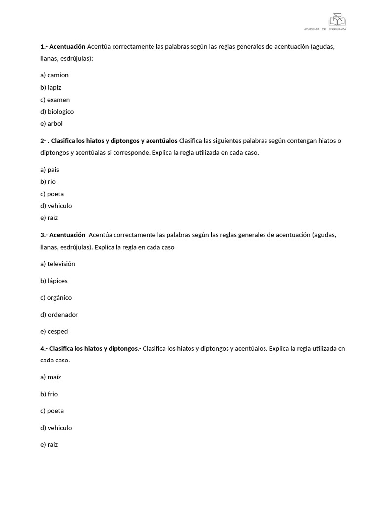 Acentuación Diptongos e Hiatos | PDF