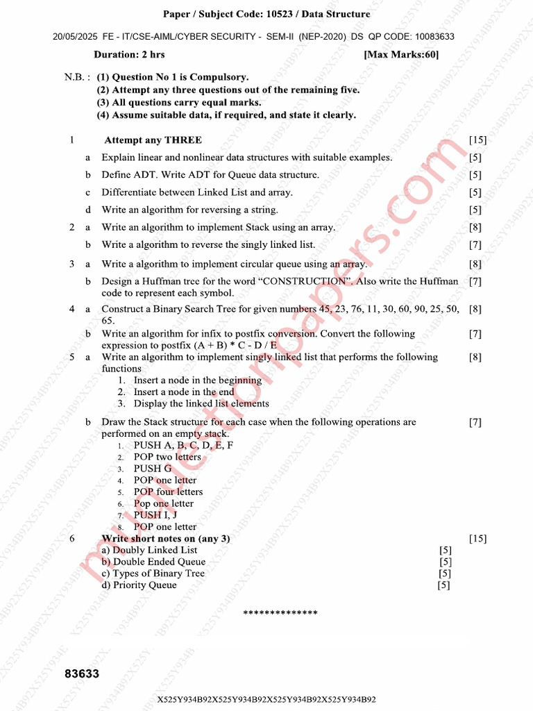 Be First Year Engineering Semester 2 2025 May Data Structure Nep 2020 ...