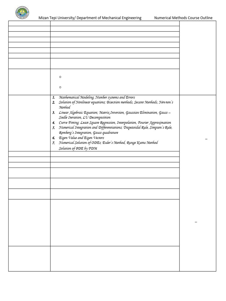 Numerical Course Outline | PDF | Numerical Analysis | Applied Mathematics