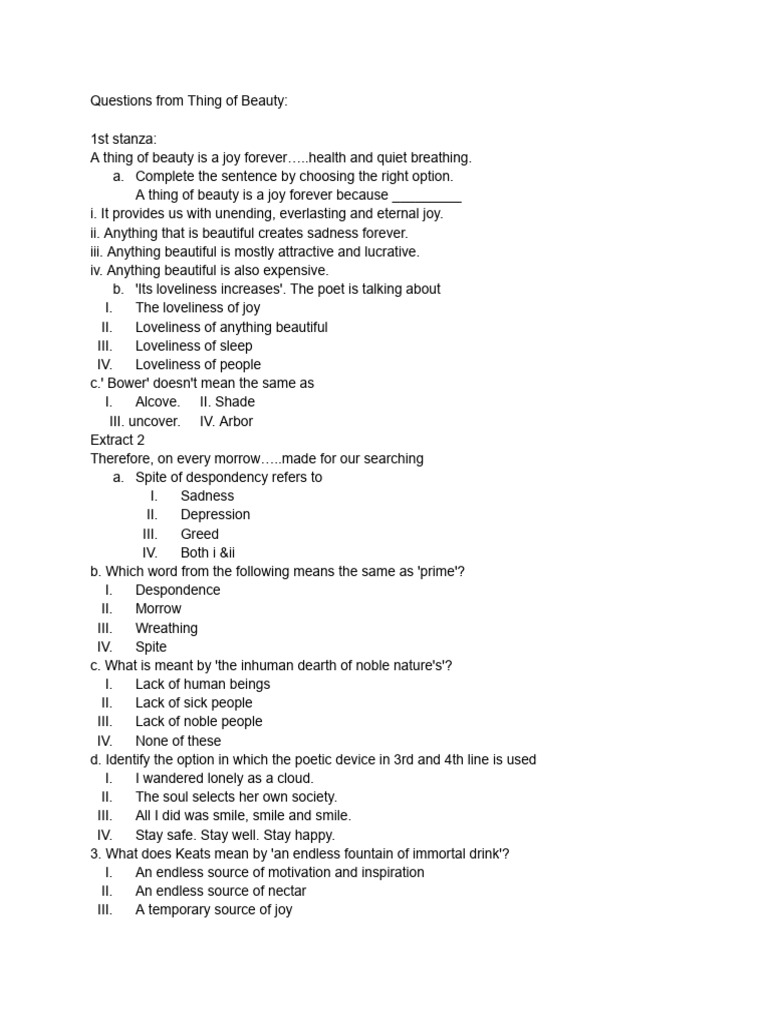 Questions From Thing of Beauty | PDF