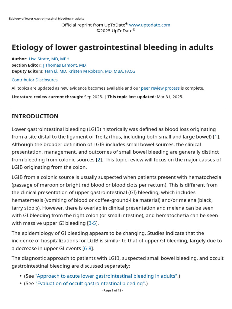 Etiology of Lower Gastrointestinal Bleeding in Adults | PDF ...
