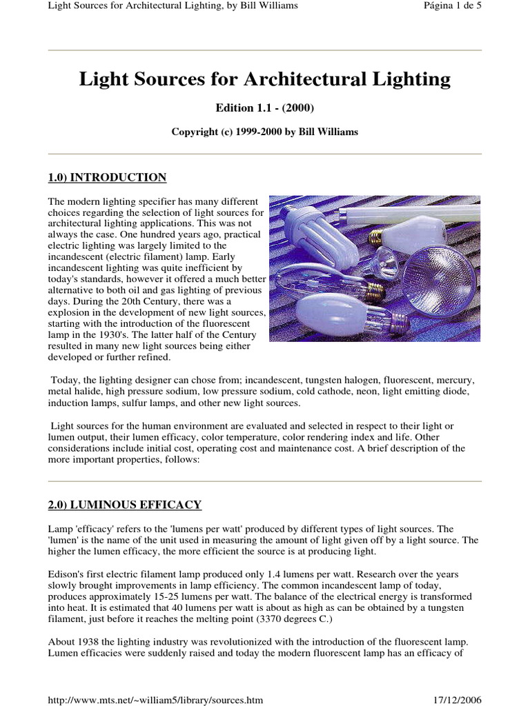 Architectural Lighting Light Sources Guide | PDF | Incandescent Light ...