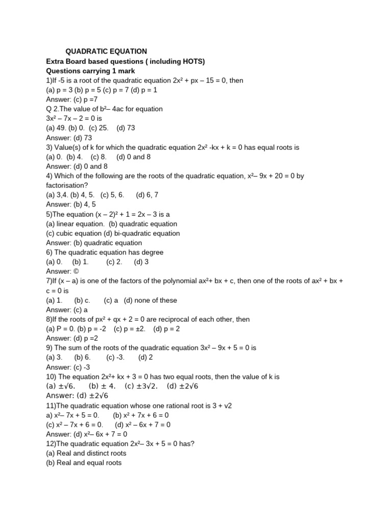 Quadratic Equation | PDF | Zero Of A Function | Equations