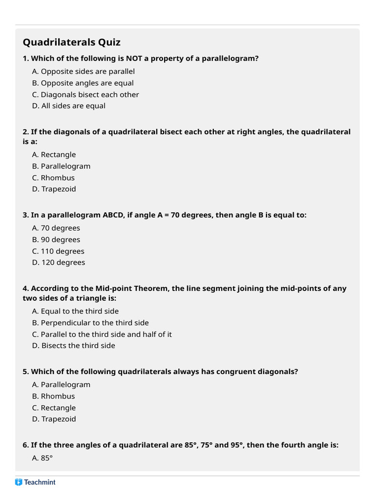 Quadrilaterals Quiz | PDF