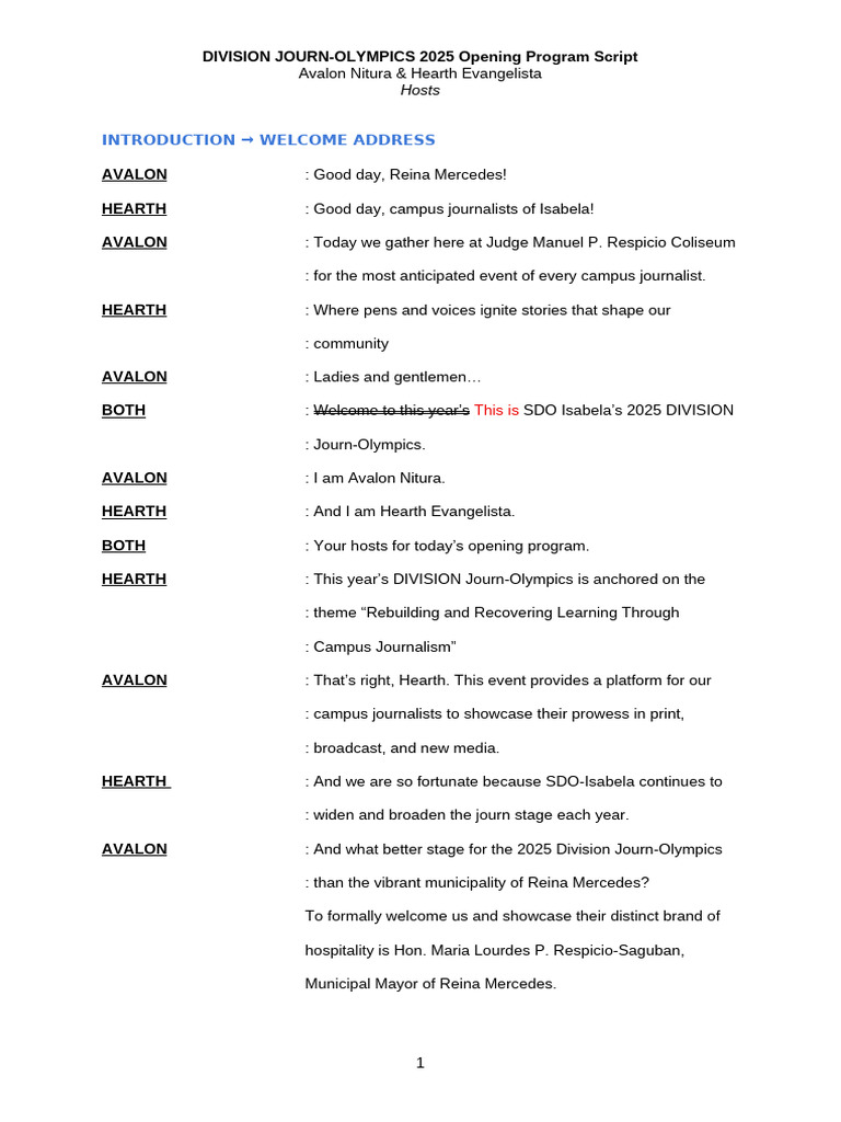 2025 Division Journ-Olympics Script | PDF