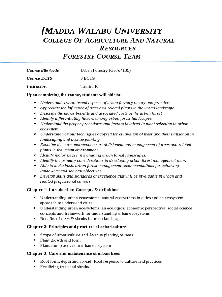 Urban Forestry Outline | PDF | Forest Management | Forests