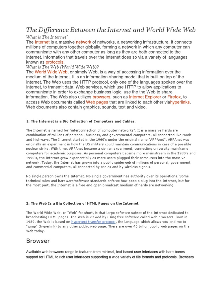 The Difference Between The Internet and World Wide Web | PDF | Web ...