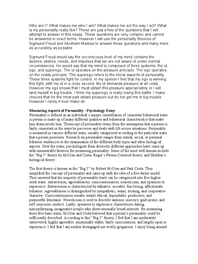 Measuring Aspects of Personality - Psychology Essay | PDF | Personality ...