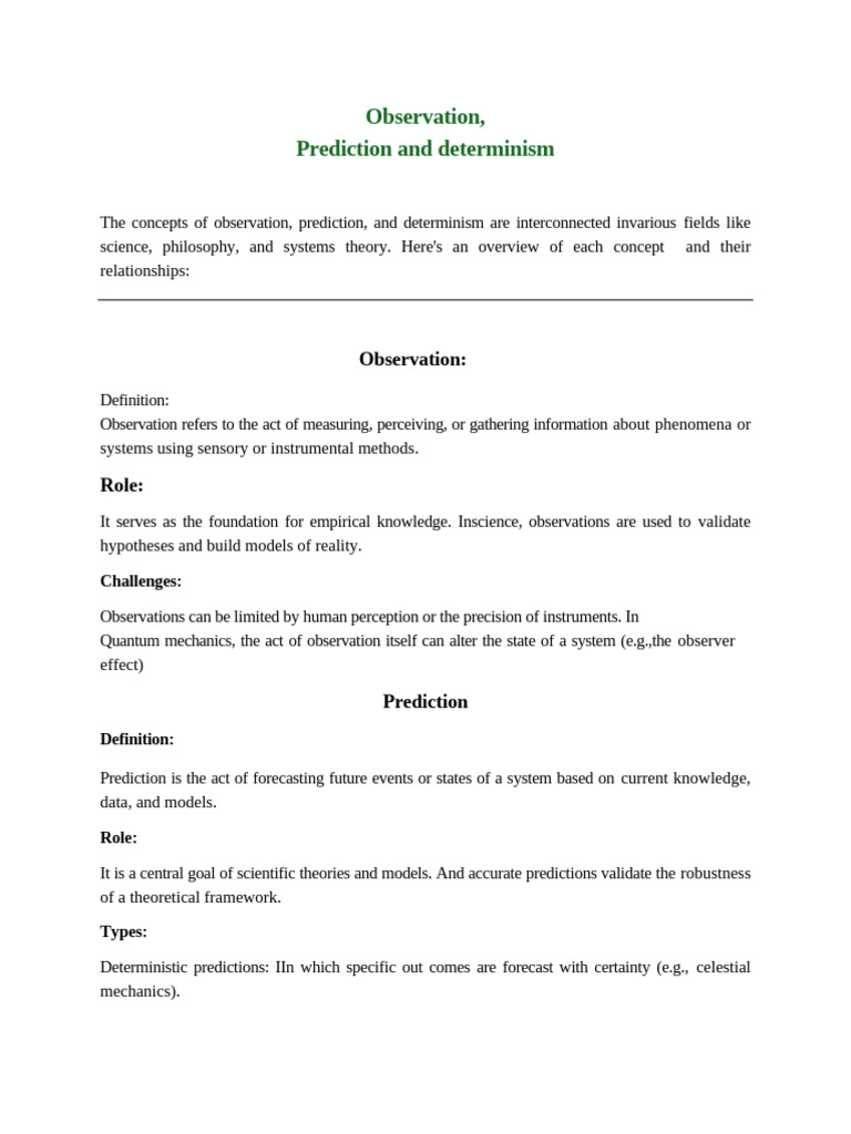 Observation, Prediction, and Determinism | PDF | Determinism | Prediction