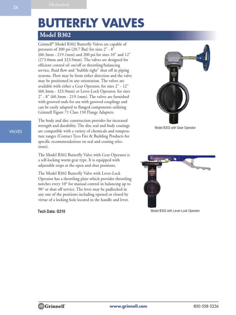 Grinnell B302 Butterfly Valve Overview | PDF | Valve | Stainless Steel