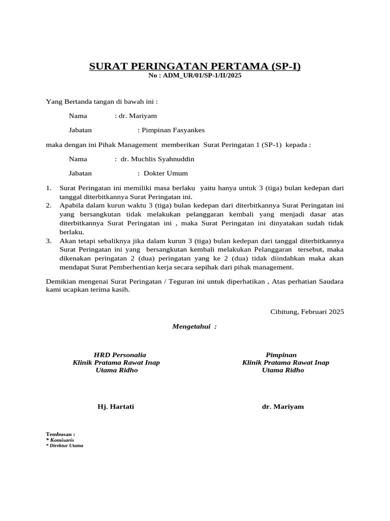 Surat Peringatan untuk dr. Muchlis | PDF