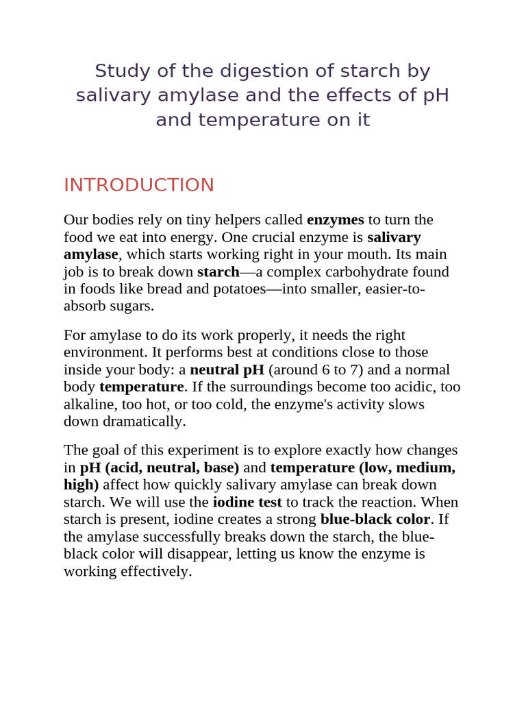 Chem Project | PDF | Digestion | Starch