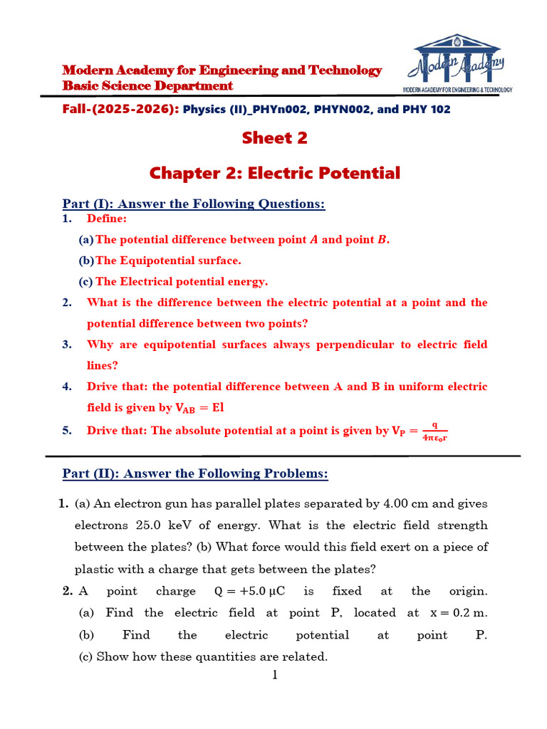 Sheet 2 | PDF | Electric Field | Force