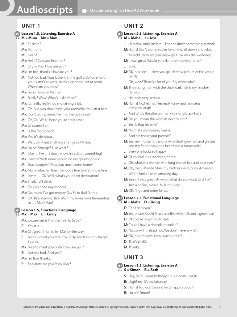 Macmillan English Hub A2 Audioscripts | PDF | Cuisine
