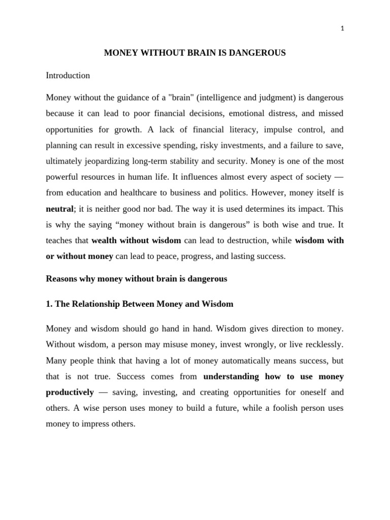 Dangers of Money Without Wisdom | PDF | Wisdom | Psychology