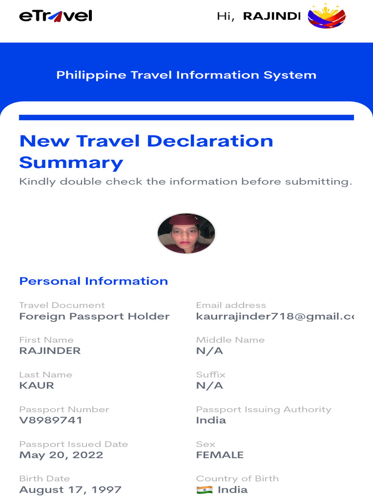 Philippine Travel Declaration Form | PDF