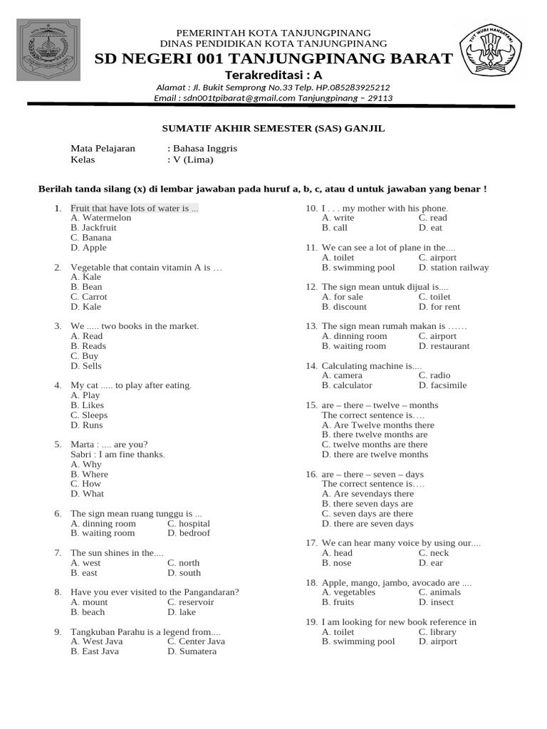 Sas B Inggris Kls 5 Sem 1 | PDF | Medical Specialties | Respiratory ...