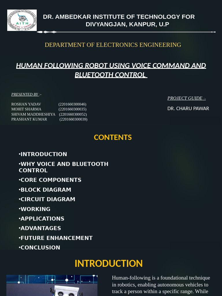 Human Following Robot Controlled by Voice and Bluetooth PPT New | PDF | Bluetooth | Robot