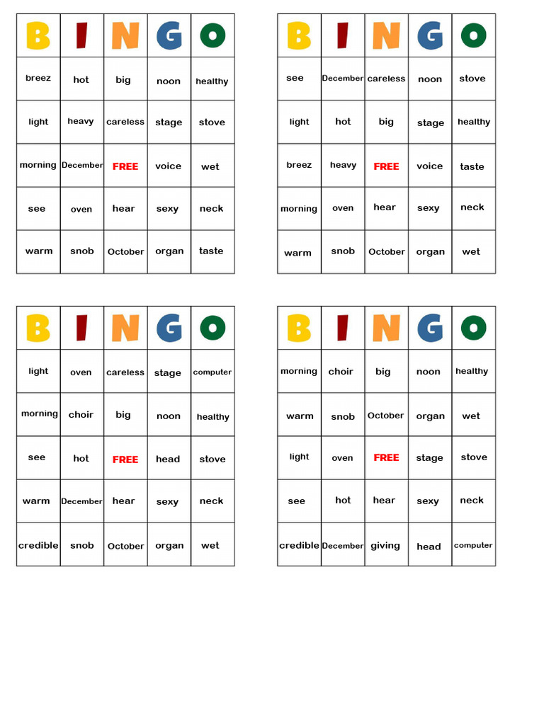 Bingo Cards - Analogy | PDF