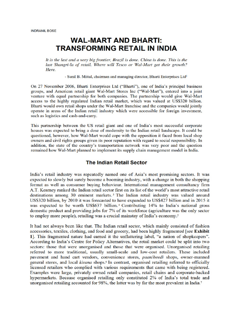 Walmart and Bharti - Transforming Retail in India | PDF