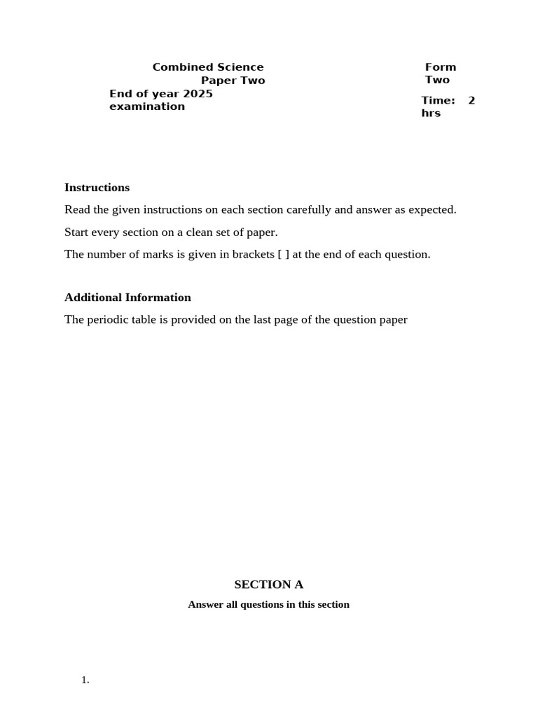 2025 Combined Science Exam Paper | PDF | Rust | Water