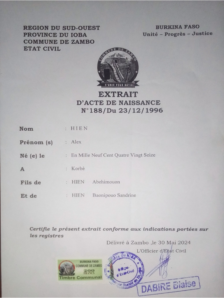 PDF - Extrait Cnib | PDF